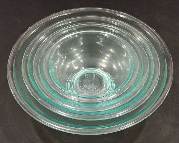 Vintage Set of 4 PYREX Clear Glass Nesting Mixing Bowls - Black And ...