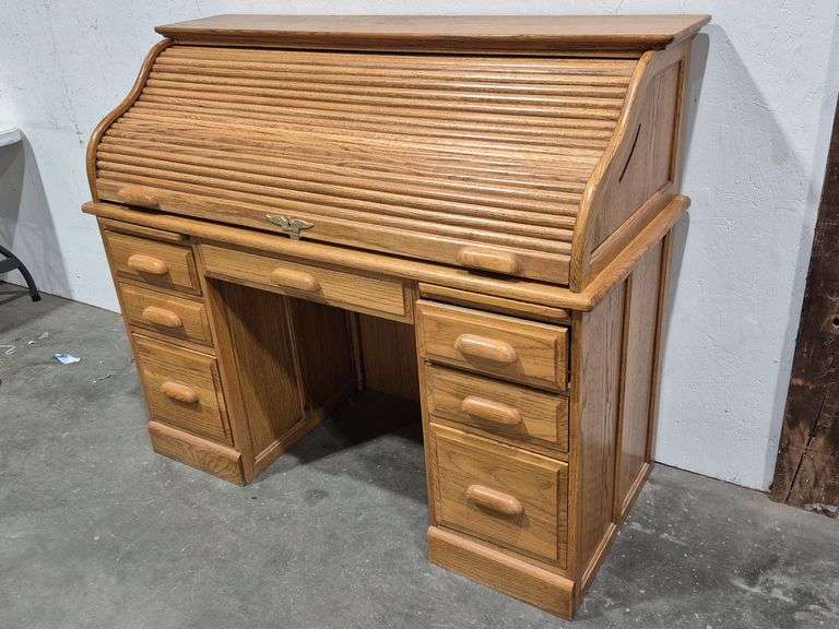Eagle Craft Oak S-Curve Roll-Top Desk W/Lock & Key - Black And Gold ...
