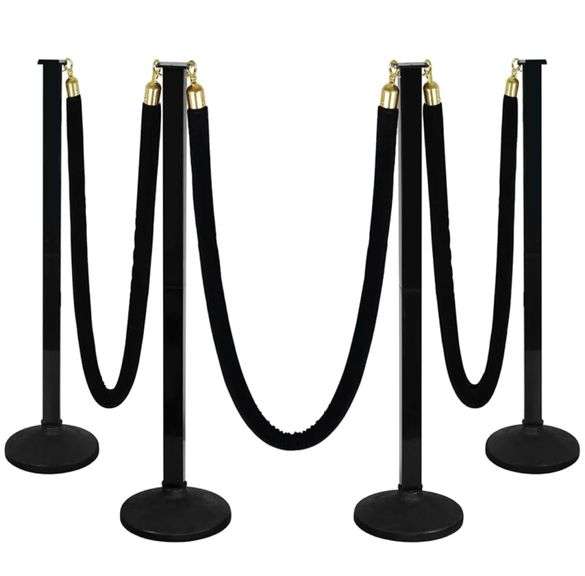New (4 Pack) Stanchion Queue Stand Posts - Black And Gold Auctions