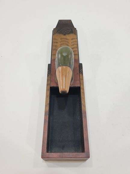 VTG Wooden Mallard Duck Decoy Box - Black And Gold Auctions