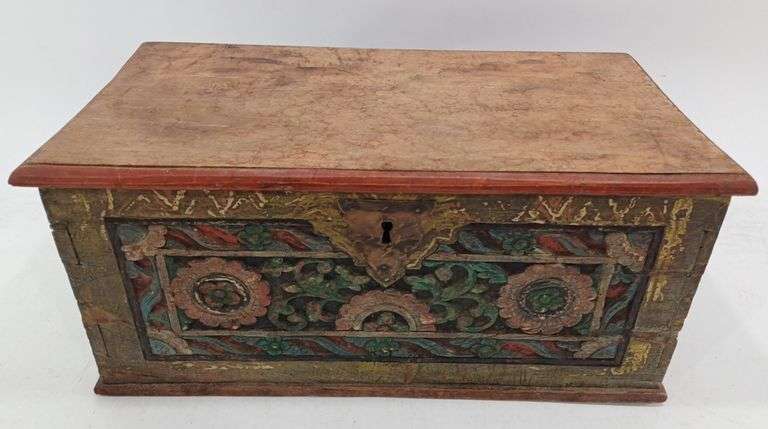 Antique Hand Carved Trunk - Black And Gold Auctions