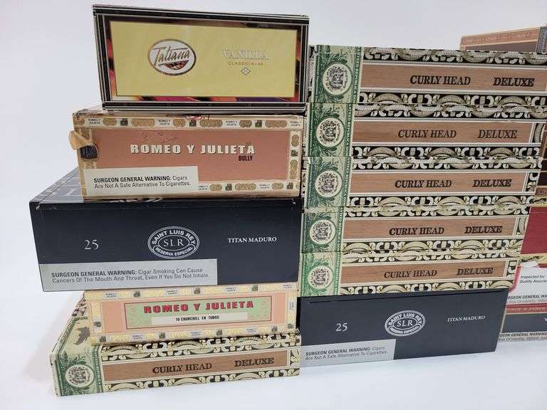 (18) Empty Cigar Boxes - Black And Gold Auctions