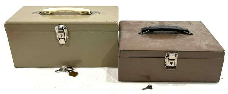 (2) Vintage Small Metal Lock Box - Black And Gold Auctions