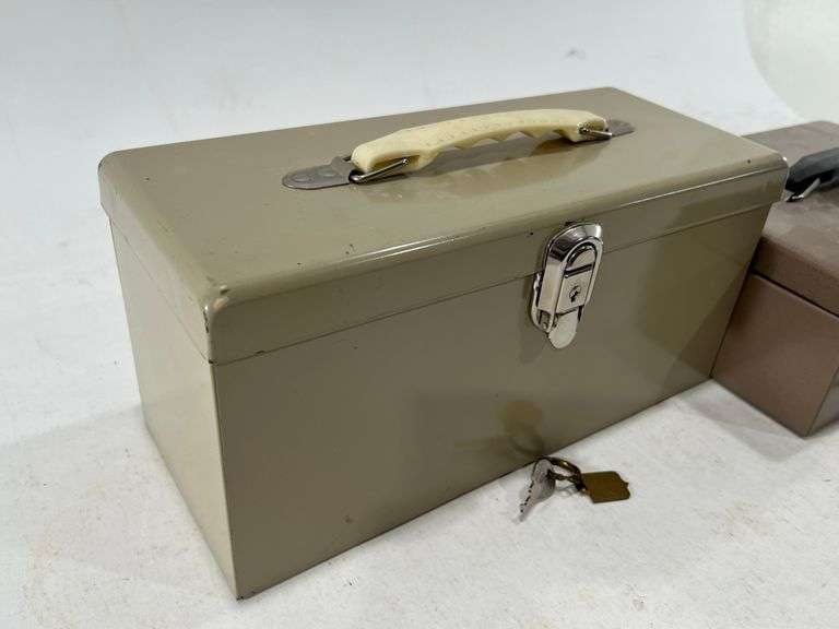 (2) Vintage Small Metal Lock Box - Black And Gold Auctions