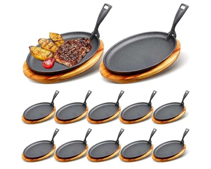 12 Sets Cast Iron Skillet Fajita Plate Set - Black And Gold Auctions
