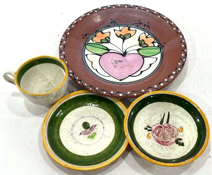 Stangl Della Ware Lottery Plates & Cup w/ Handmade Pottery Heart Floral ...