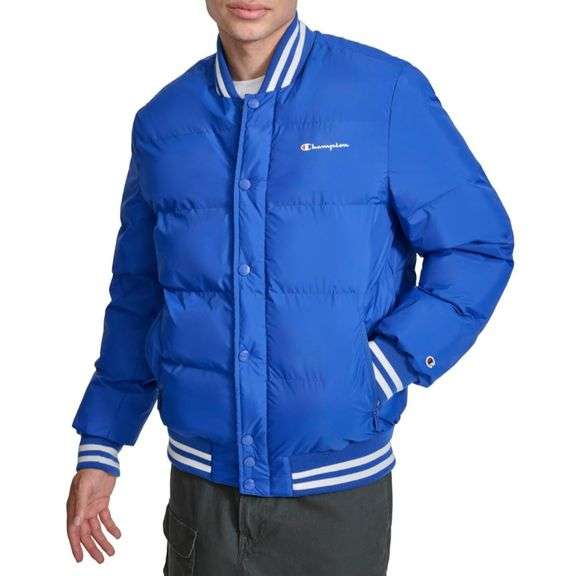 New Champion XL Blue Puffer Jacket - Black And Gold Auctions