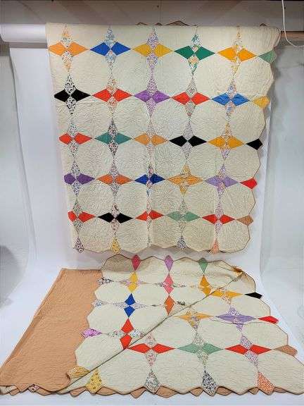 Pair of Matching Antique Star Patchwork Hand Stitched Quilts - Black ...