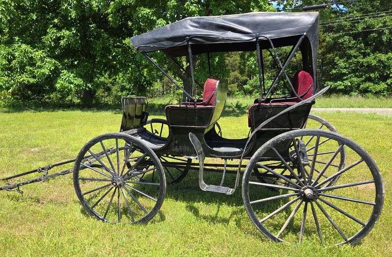 Covered 4 Seat Antique Amish Horse Drawn Buggy - Black And Gold Auctions