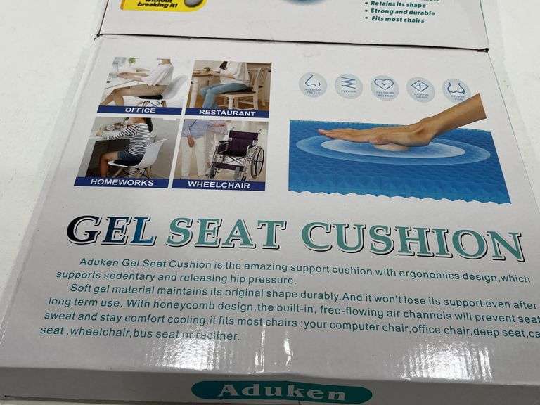 (2) New ADUKEN Gel Seat Cushions - Black And Gold Auctions