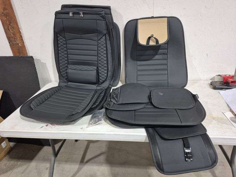 Unbranded Universal Black Leather Car Seats - Black And Gold Auctions