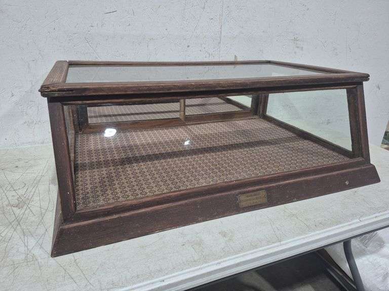 ANTIQUE Oak Table Top Slant Front Showcase - Black And Gold Auctions