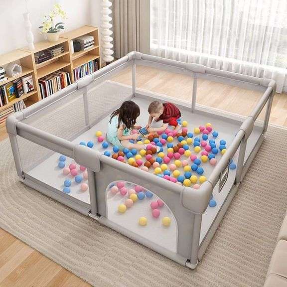 New Baby / Toddler Light Grey Play Pen - 47” x 47” - Black And Gold ...