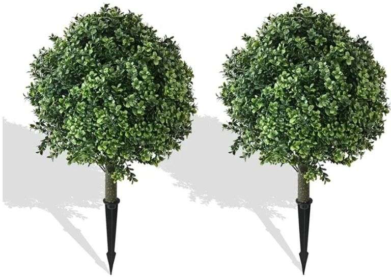 28" Artificial Boxwood Topiary Ball Trees with Ground Spikes - Black ...