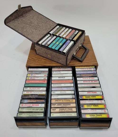 Collection of Cassette Music Tapes w VTG Carrying Cases - Black And ...