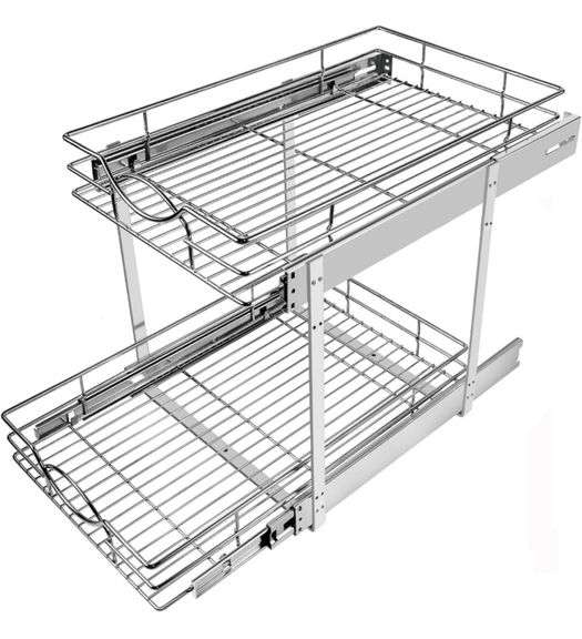 New 21" D x 11" W Double Layer Wire Pull Out Cabinet Organizer - Black ...