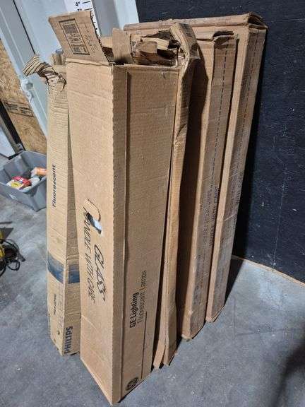 (3) Flourescent Light Fixtures & (2) Boxes Of Florescent Light Bulbs ...