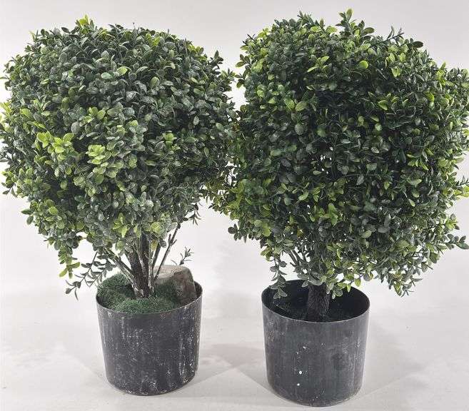 (2) Artificial Topiary Ball Trees - Black And Gold Auctions