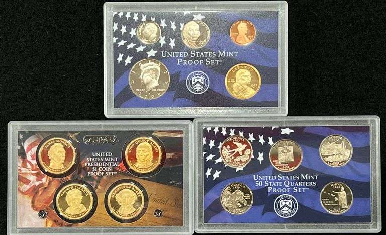 1988, (4) 1989, 2008 Proof Sets & 2001 State Quarters Proof Sets in OGP - Black And Gold Auctions