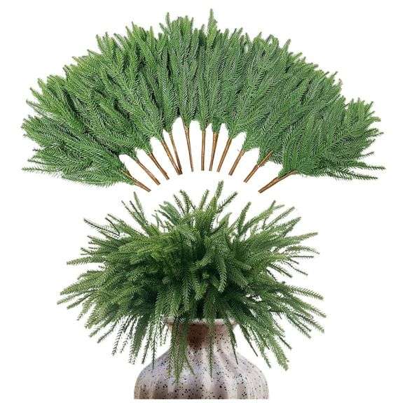 (4) 12 Piece Packs Norfolk Spruce Greenery & Pinecones - Black And Gold ...