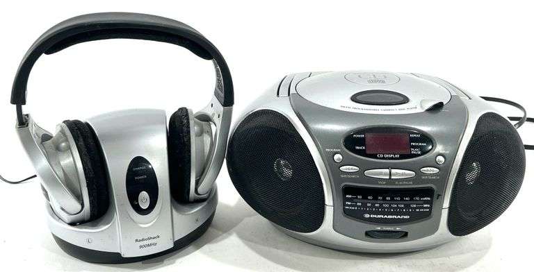 DURABRAND CD Radio Player w/ RadioShack 900MHz Headphones - Black And ...