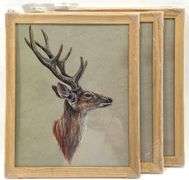 (3) New Wooden Framed Deer/Stag Prints - Black And Gold Auctions