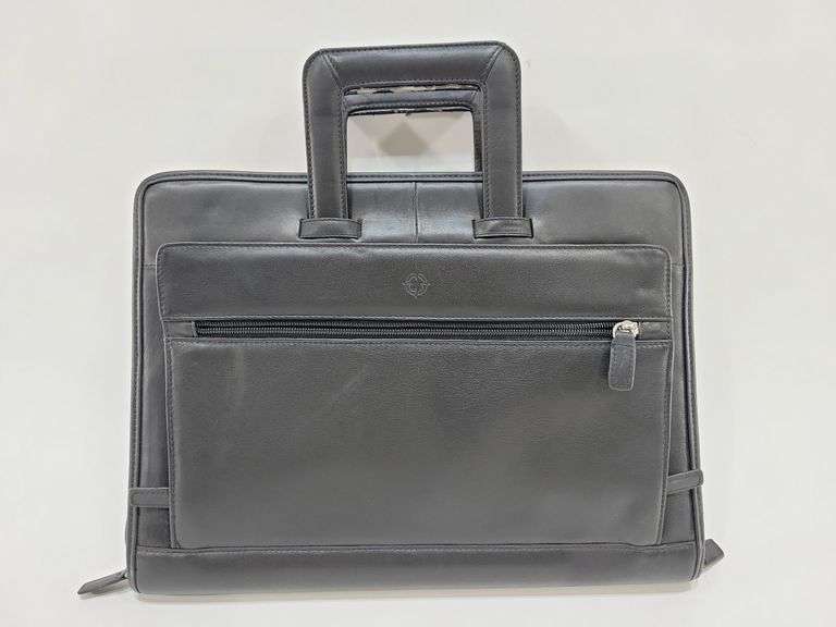 Franklin Covey Black Leather Soft Zip Up Briefcase - Black And Gold ...
