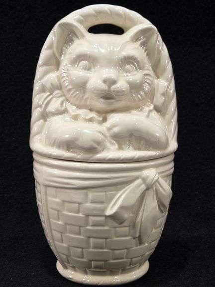 VTG American Bisque Cat Cookie Jar - 12" T - Black And Gold Auctions