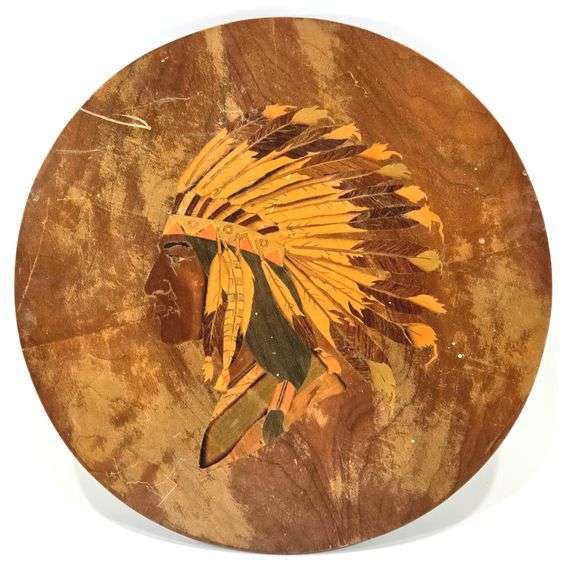 VTG Hand Made Wooden Portrait of a Native American Chief - 18" - Black ...