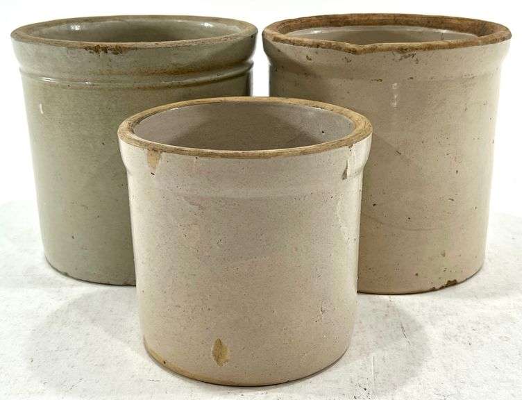(3) Vintage Stoneware Crocks - Black And Gold Auctions