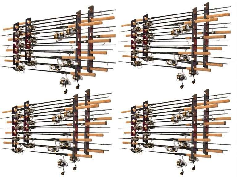 (4) New Rush Creek American Cherry Wood Fishing Rod Racks - Black And ...