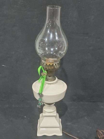 Electric Oil-Style Lamp W/Chimney - Black And Gold Auctions