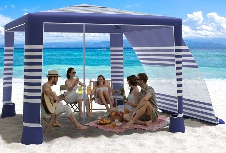 MoKo Large Beach Cabana W/Side Wall - Black And Gold Auctions