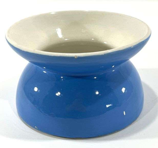 Vintage HALL Blue/White Ceramic Spittoon - Black And Gold Auctions