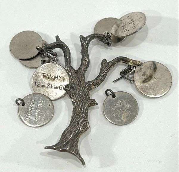 Sterling Silver Family Tree Brooch Pin - 15.45 Grams - Black And Gold ...