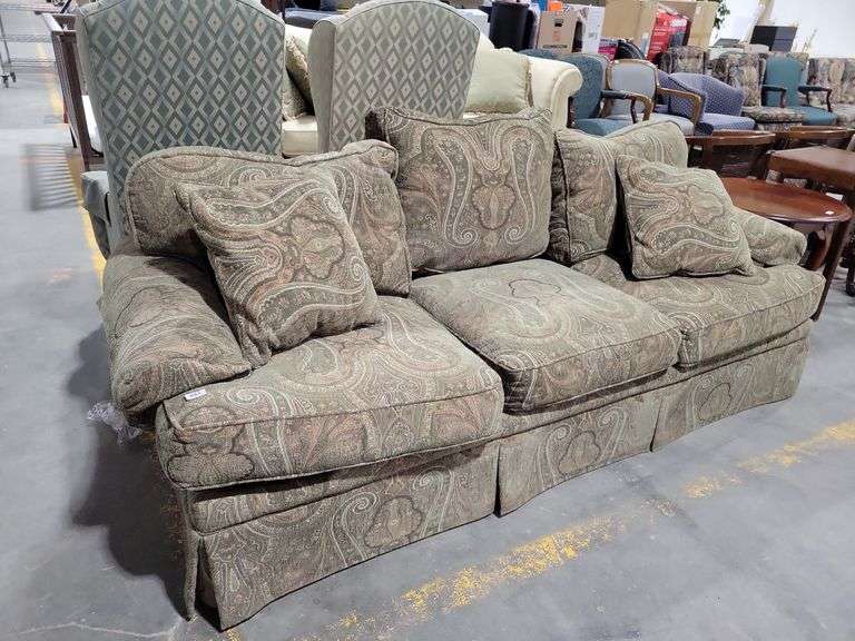 Sage Green & Beige Paisley Sofa - Black And Gold Auctions