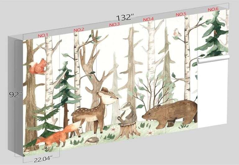 New XMPMBM-Cartoon Animals Woodland Nursery Room Fabric Wallpaper Mural ...
