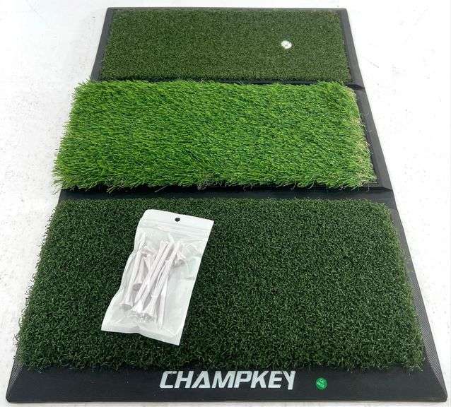 CHAMPKEY Professional Tri-Turf Golf Hitting Mat - 16” x 25” - Black And ...