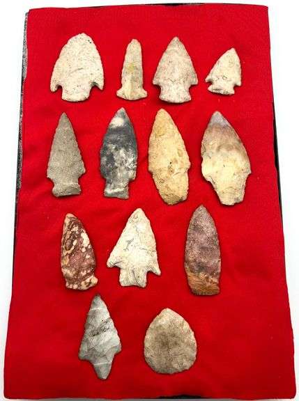 (13) Native American Woodland & Archaic Projectile Points in Flat Case ...