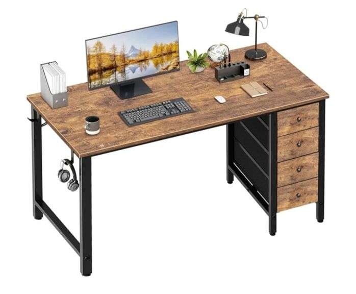 55" Lufeiya Computer Desk with Fabric Drawers - Black And Gold Auctions