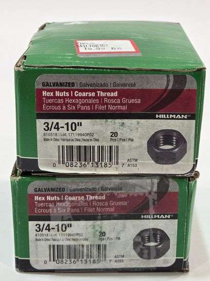 (40) Hillman Galvanized Coarse Thread Hex Nuts 3/4-10" - Black And Gold ...