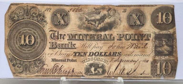 $10 Large Size Mineral Point Bank (Wisconsin) 1840 Territorial Note ...