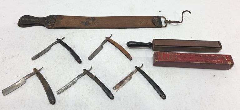 (5) Vintage Straight Razors, Vintage Razor Strop & J. R. Torrey ...