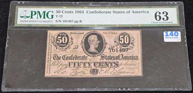 T-72 1864 Confederate States of America Fifty-Cent Note, PMG 63 Choice ...
