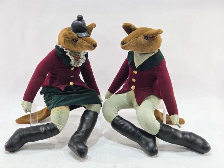 Pair of Large Fox Huntsman Sitting Plush - 36" T - Black And Gold Auctions