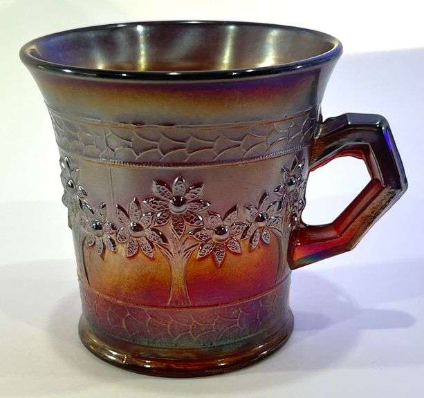 SCARCE COLOR! Red Fenton Orange Tree Standard Size Carnival Glass Mug ...
