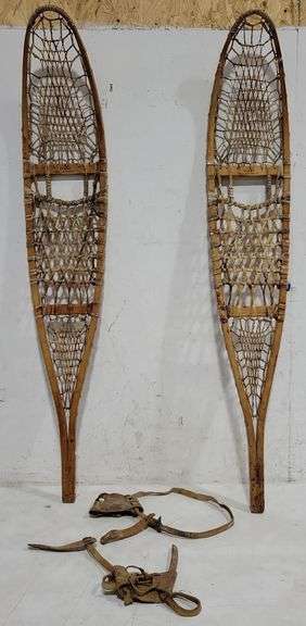 Vintage Tubbs Wood & Rawhide Snowshoes - Black And Gold Auctions