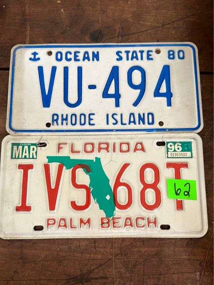 Vintage 1990 Rhode Island and 1996 Florida License Plate - Baker ...