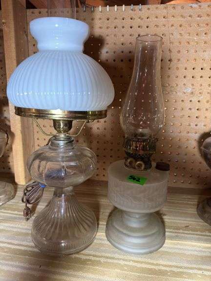 Frosted glass oil lamp & clear electric oil lamp with milk glass shaded ...