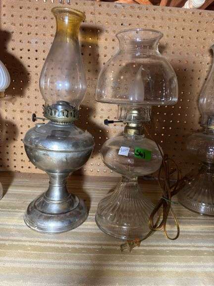 Metal oil lamp and oil lamp converted into electrical lamp - Baker ...